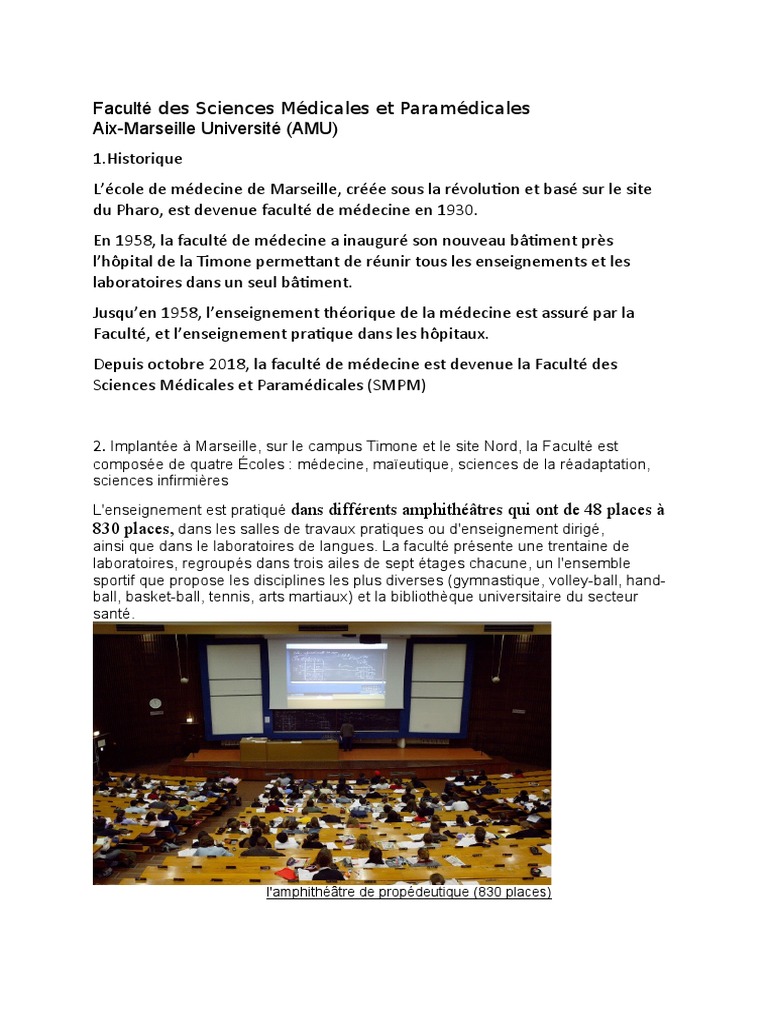 Faculté Des Sciences Médicales Et Paramédicales | PDF | Médecine ...