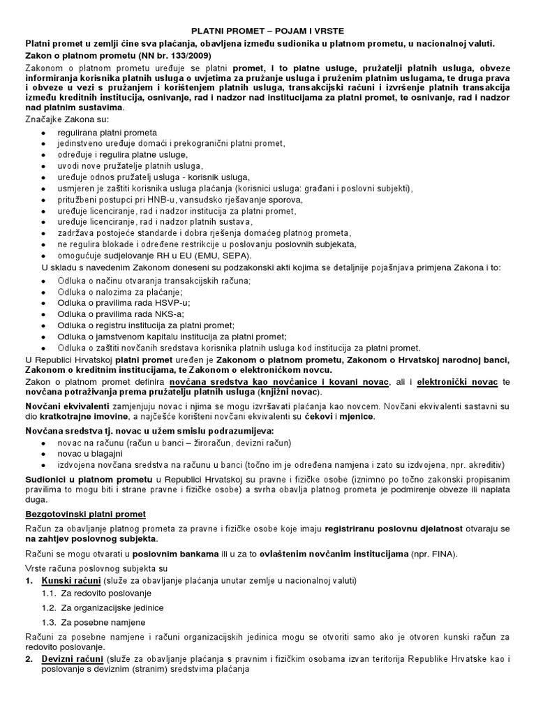 Platni Promet Pojam I Vrste | PDF