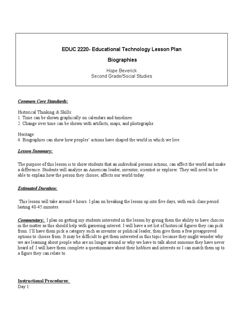 EDUC 2220 Lesson Plan | PDF | Lesson Plan | Teachers