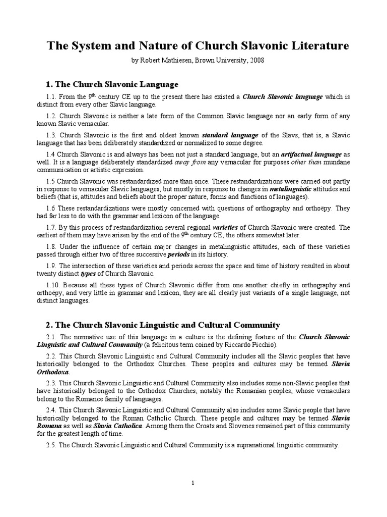 The System and Nature of Church Slavonic Literature | PDF | Slavs ...