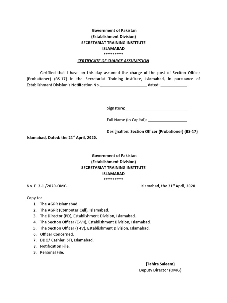 Certificate of Charge Assumption | PDF