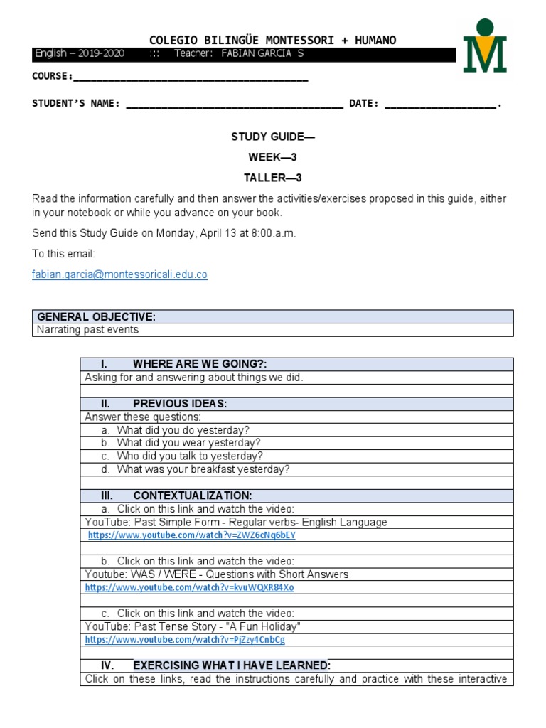 Narrating Past Events: A Study Guide for Using the Simple Past Tense ...