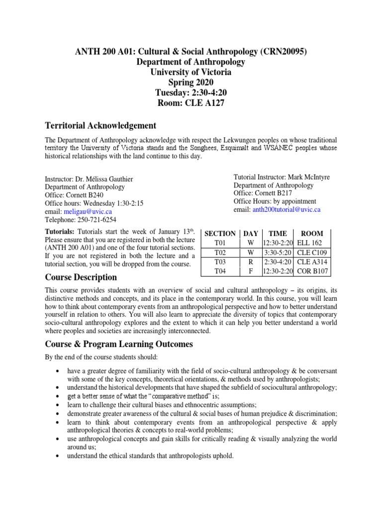 Syllabus Anth 200 A01 Spring 2020 PDF | PDF | Cultural Anthropology ...