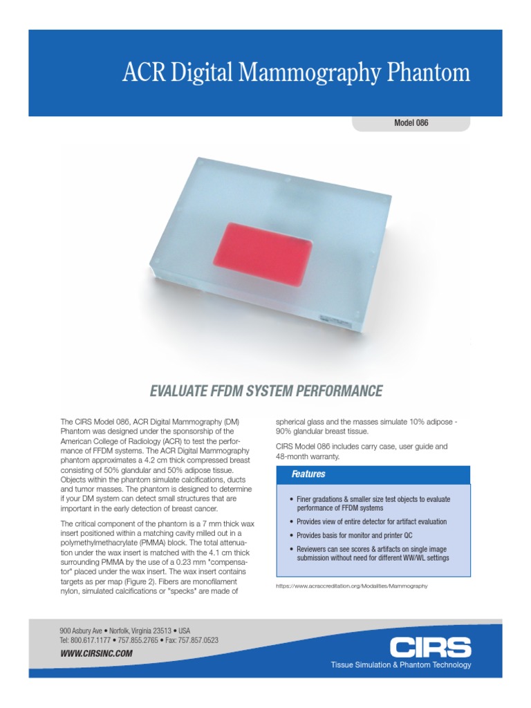 ACR Digital Mammography Phantom 086 | PDF | Mammography | Medical ...