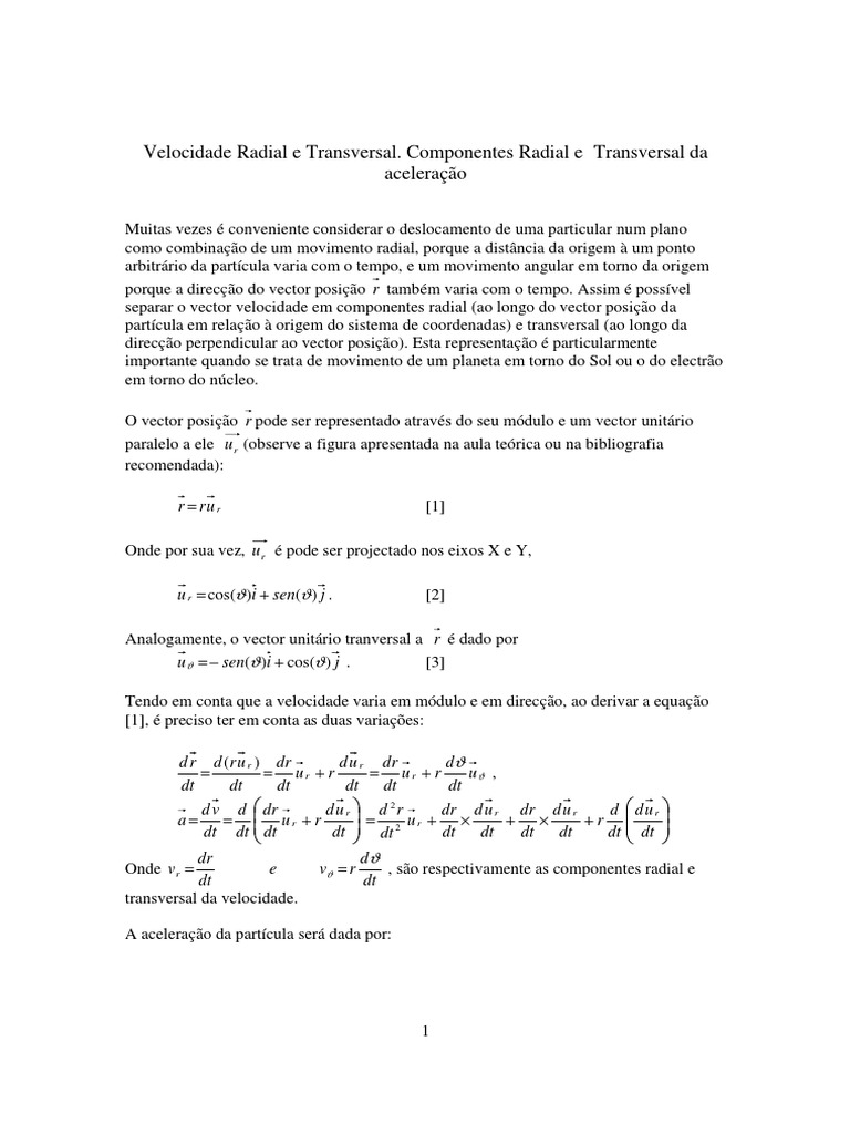 Velocidade Radial e Transversal | PDF | Vetor euclidiano | Quantidades ...