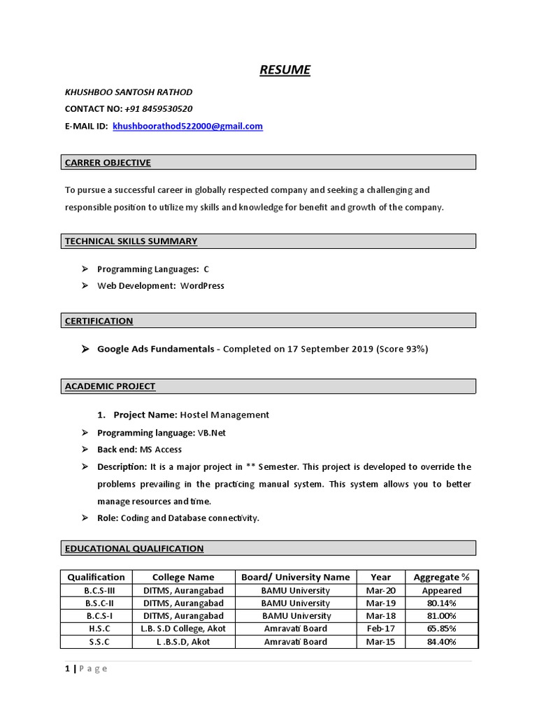Khushboo Rathod RESUME | PDF