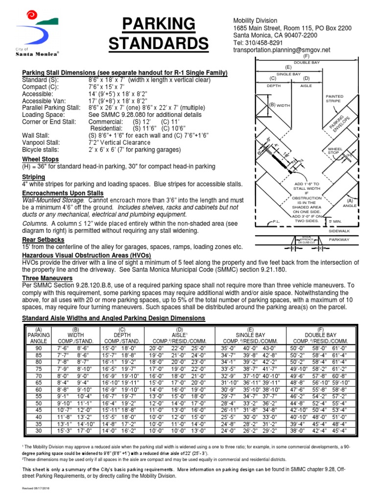 Parking Standards: Parking Stall Dimensions (See Separate Handout For R ...