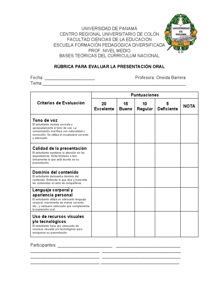 Rúbrica para Evaluar La Presentación Oral | PDF