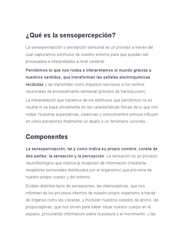 Qué Es La Sensopercepción | PDF | Percepción | Cerebro