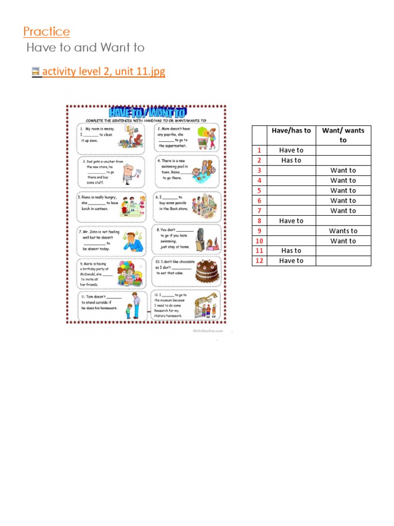 Have To and Want To: Practice | PDF