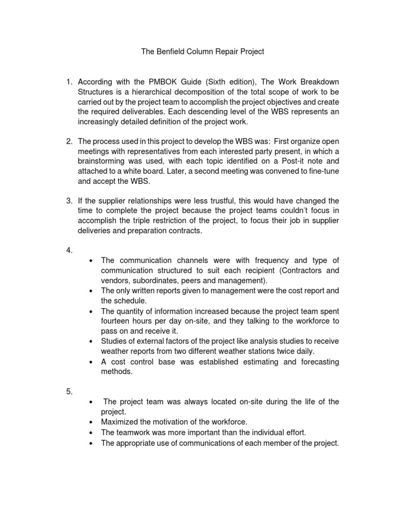 Benfield Column Repair Project Overview | PDF
