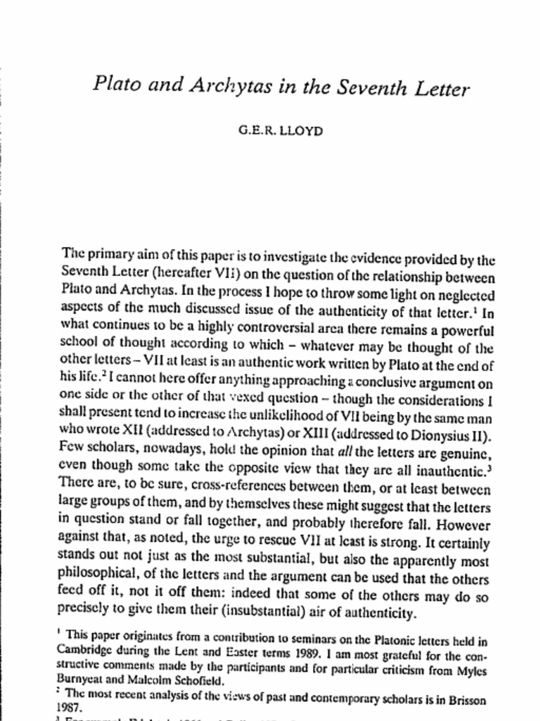 Lloyd, Plato and Archytas in The Seventh Letter | PDF