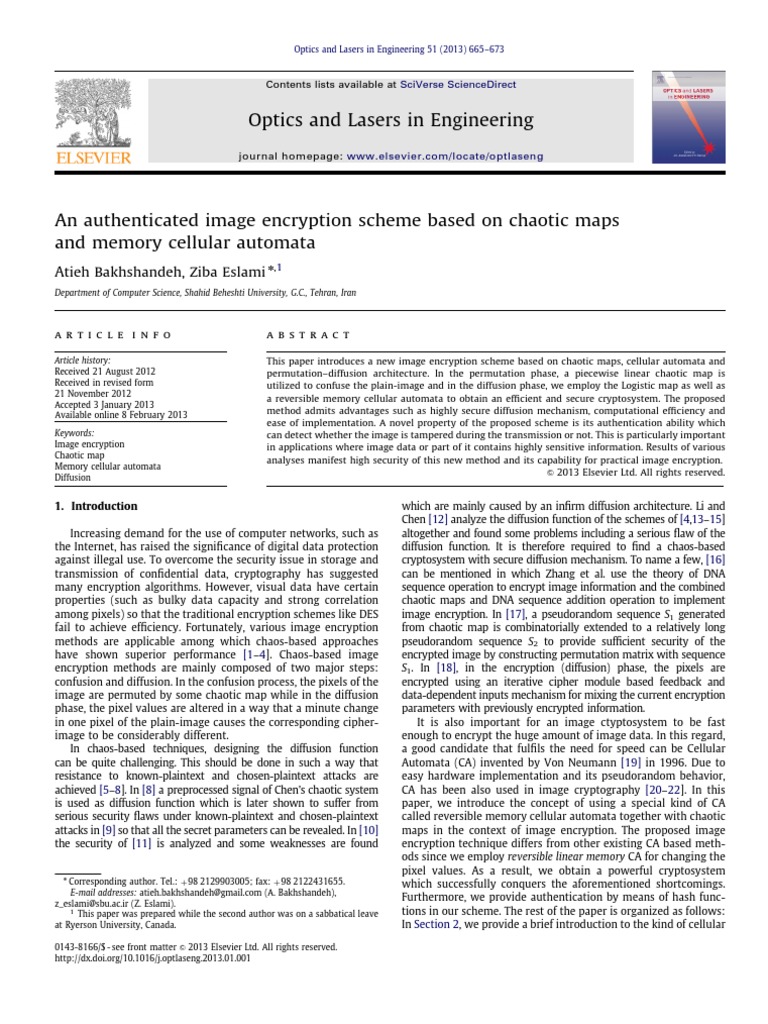 Authenticated Image Encryption Scheme Based On Chaotic Maps Nd Memory Cellular Automataa Pdf