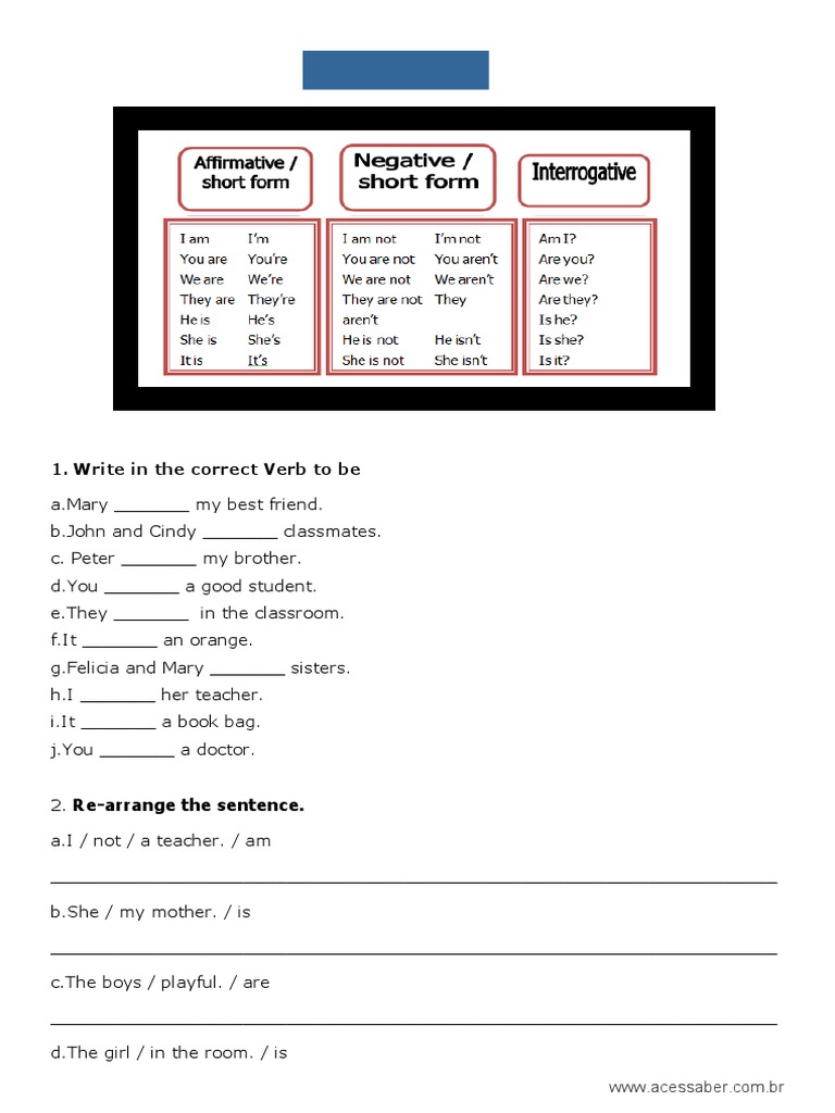 Write in The Correct Verb To Be: Re-Arrange The Sentence | PDF | Fruit ...