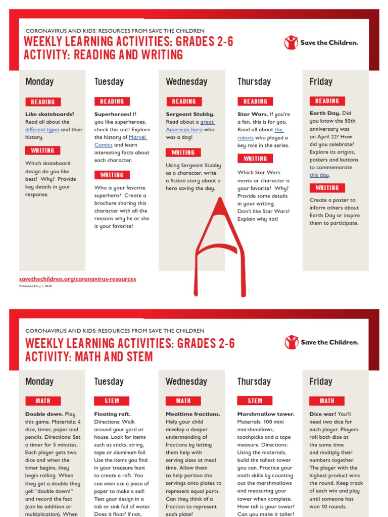 5.1.2020-Weekly Learning Activities - Grades 2-6 | PDF | Anxiety | Emotions