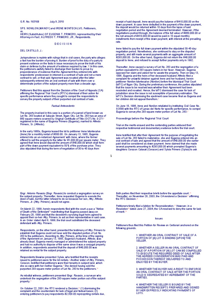Montecalvo Vs Heirs of Primero | PDF | Lease | Burden Of Proof (Law)