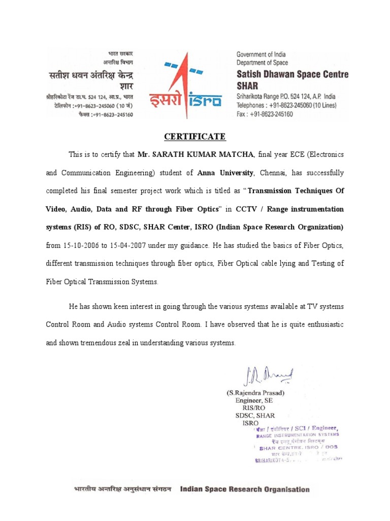 ISRO Certificate | PDF