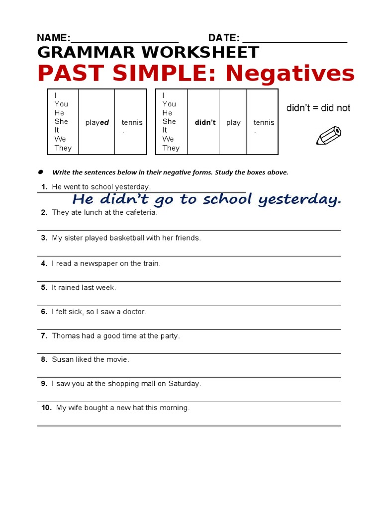 Past Simple Negatives Worksheet | PDF | Mystery, Thriller & Crime Fiction
