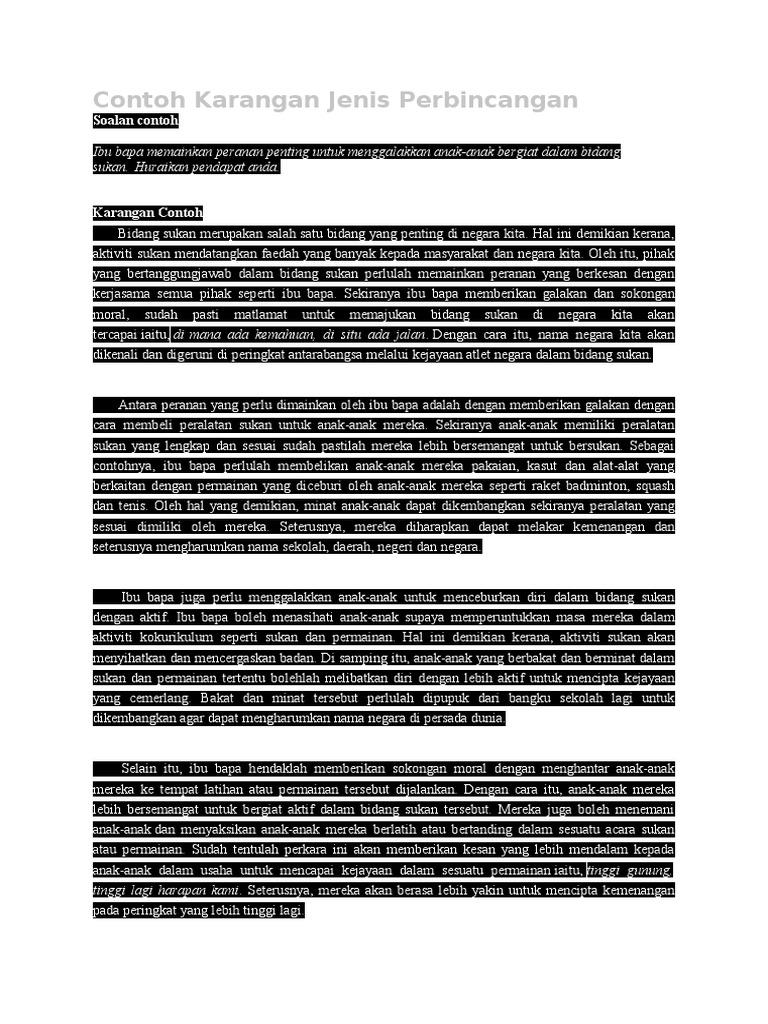 Contoh Karangan Jenis Perbincangan | PDF
