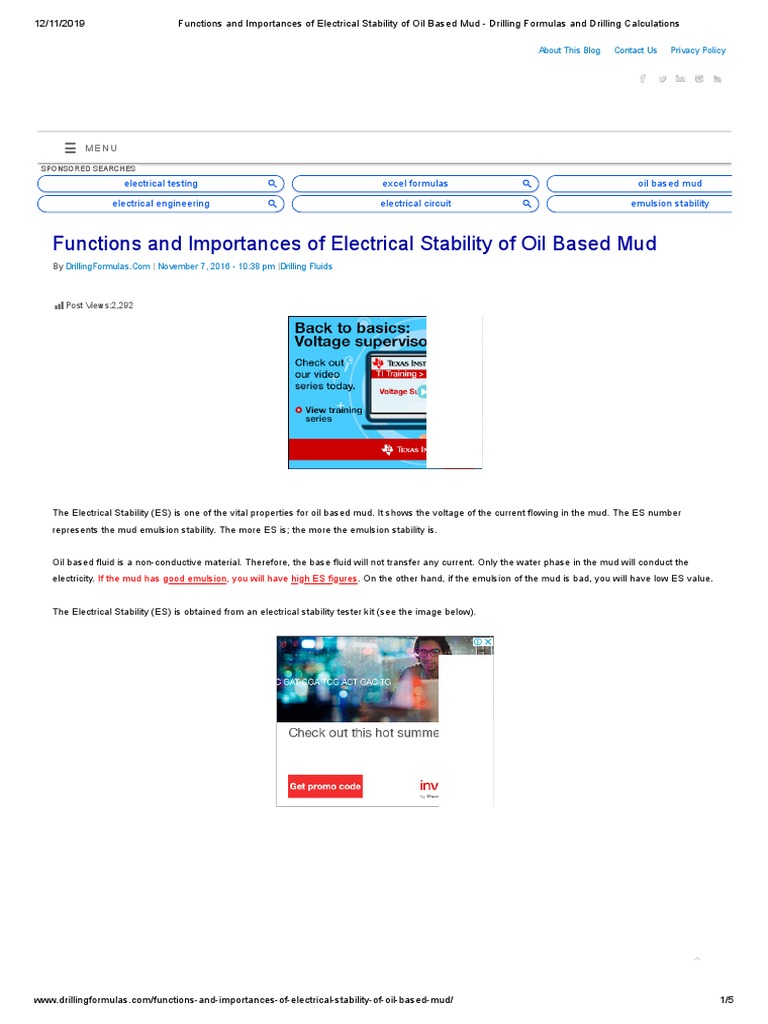 Functions and Importances of Electrical Stability of Oil Based Mud ...