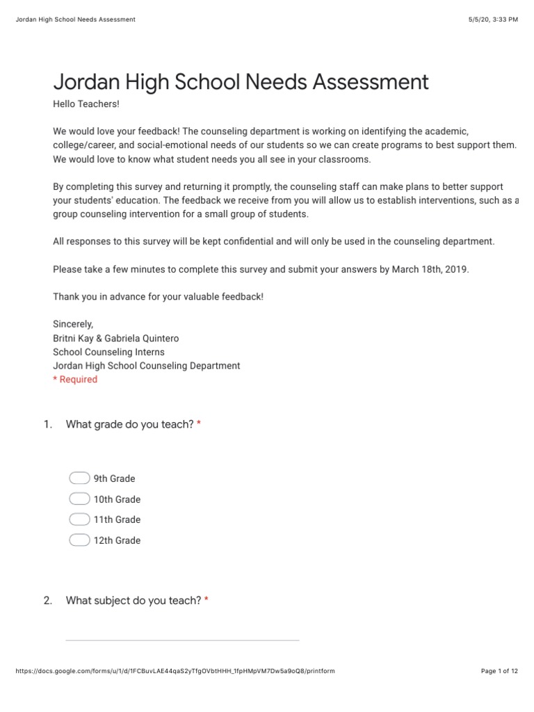 Jordan High School Needs Assessment | PDF | Needs Assessment | School ...
