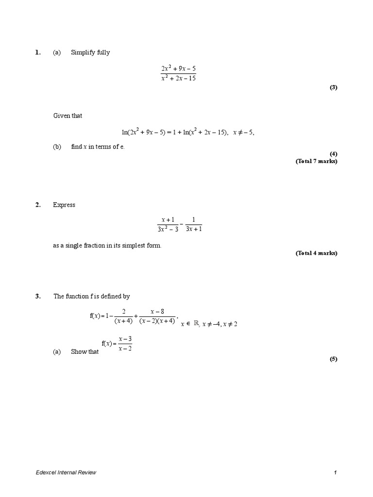 Edexcel Internal Review: Algebra and Functions | PDF | Fraction ...