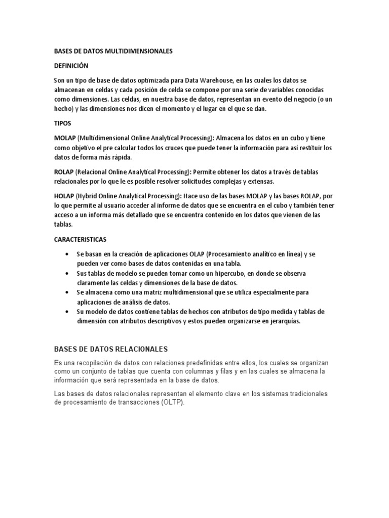 Bases de Datos Multidimensionales | PDF | Bases de datos | Ciencias de ...