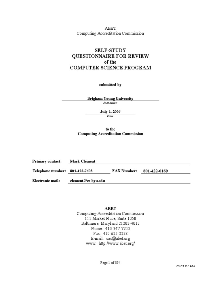 Accreditation Self Study 2006 | PDF | Computer Science | Computer Architecture