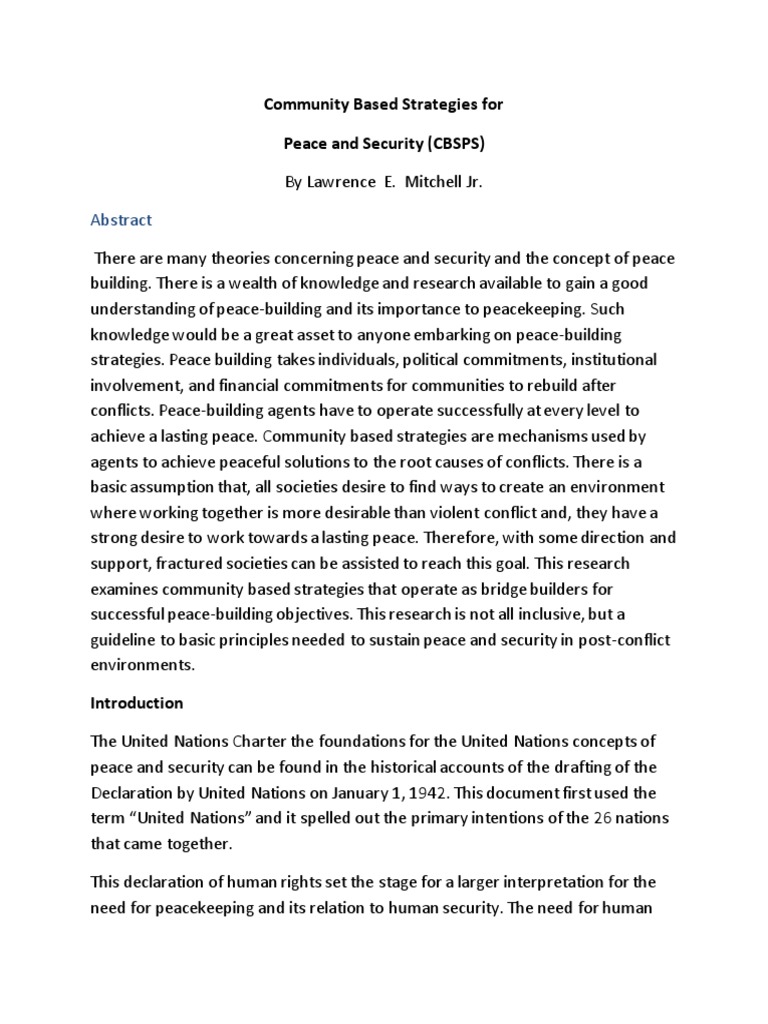 Community Based Strategies For Peace and Security | PDF | Peacebuilding ...
