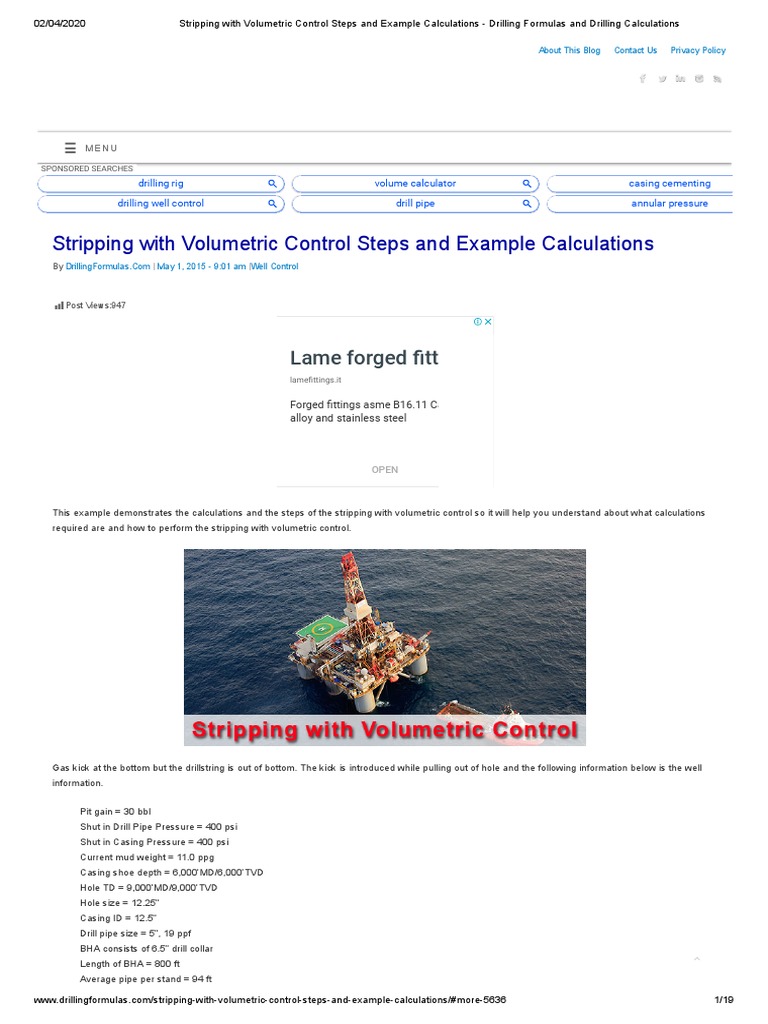Stripping With Volumetric Control Steps and Example Calculations ...