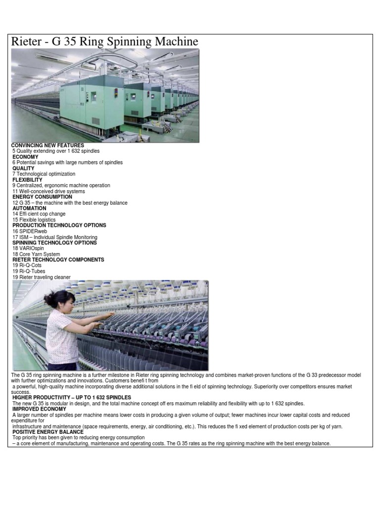 Rieter - G 35 Ring Spinning Machine | PDF | Spinning (Textiles)