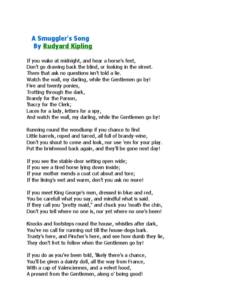 A Smuggler's Song - Rudyard Kipling | PDF
