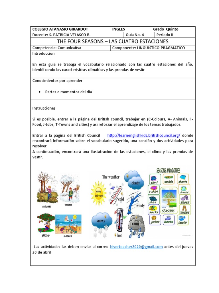 Actividades en inglés: Las cuatro estaciones | PDF | Artes del Lenguaje ...