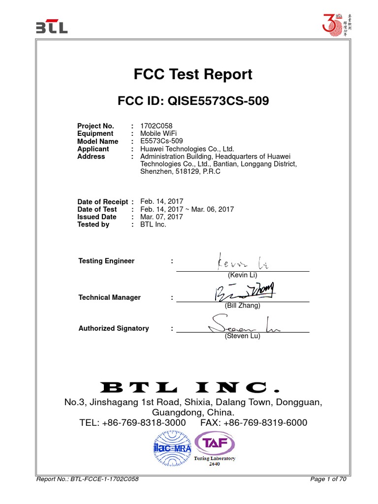 FCC Test Report: BTL Inc | PDF | Antenna (Radio) | Polarization (Waves)