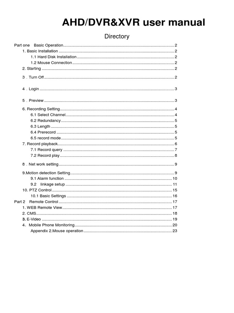 AHD/DVR&XVR User Manual: Directory | PDF | Port (Computer Networking ...
