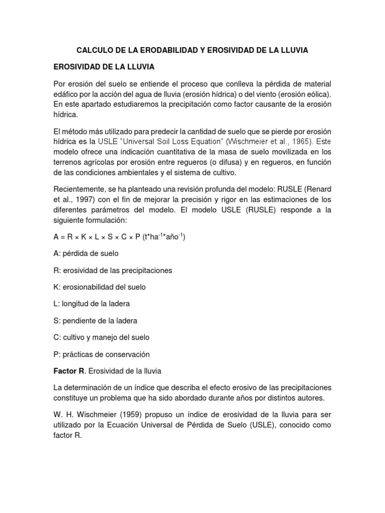 Calculo USLE | PDF | Erosión | Suelo
