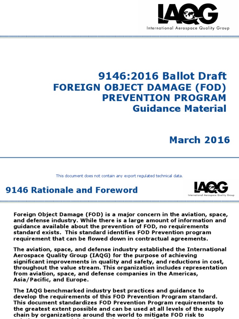 9146:2016 Ballot Draft: Foreign Object Damage (Fod) Prevention Program ...
