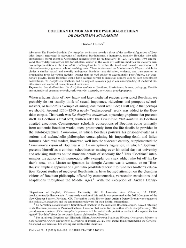 Boethian Humor and The Pseudo-Boethian: de Disciplina Scolarium | PDF ...
