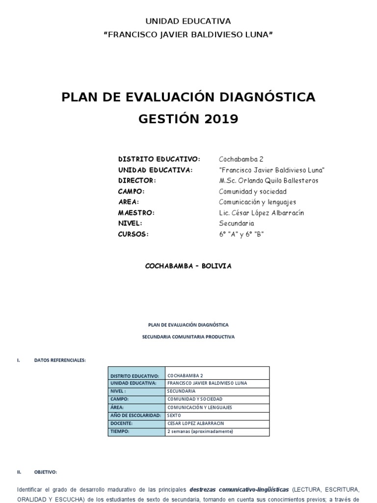 Plan de Diagnostico | PDF | Evaluación | Comunicación