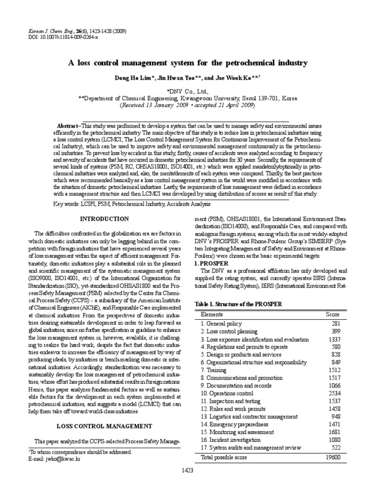 A Loss Control Management System For The Petrochemical Industry Dong Ho ...