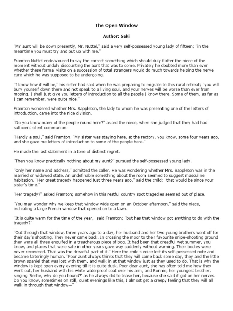 The Open Window: Author: Saki | PDF