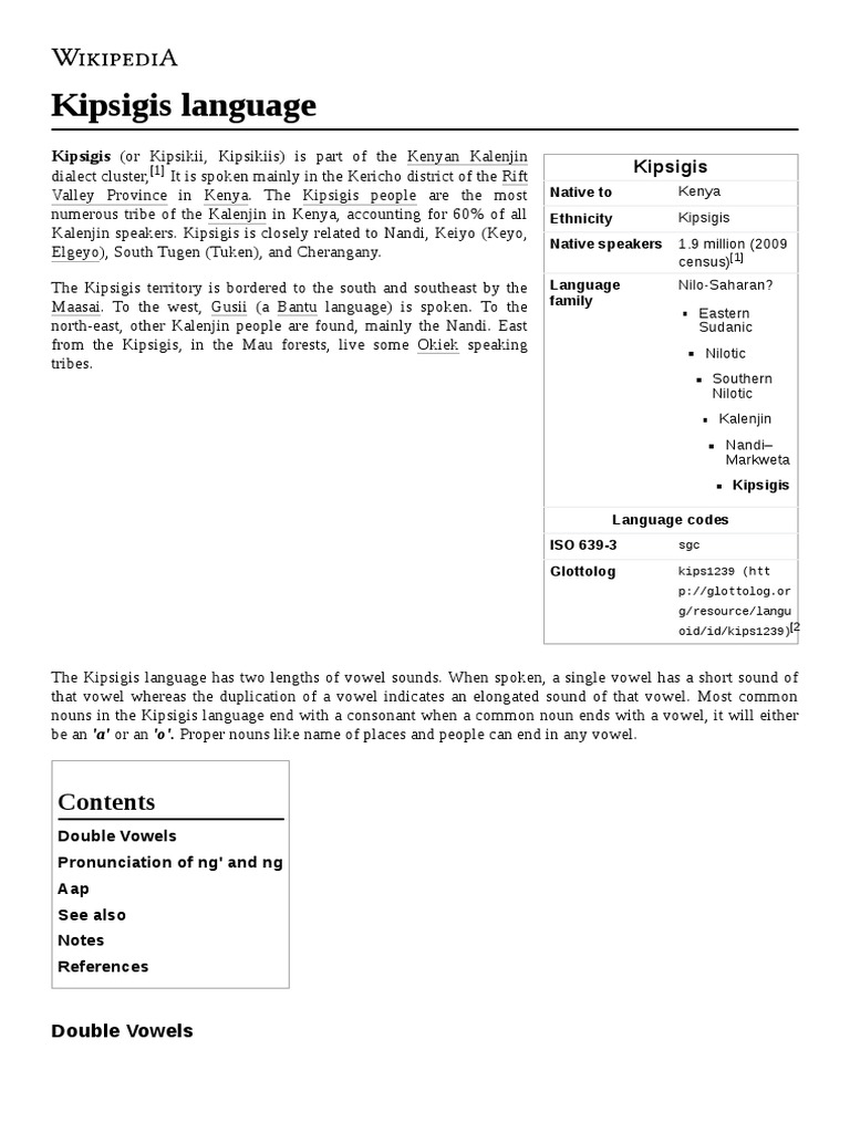 Kipsigis Language | PDF | Symbols | Language Families