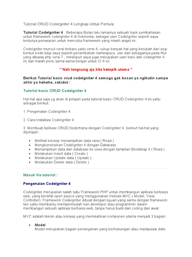 Tutorial CRUD CodeIgniter 4 Lengkap Untuk Pemula | PDF