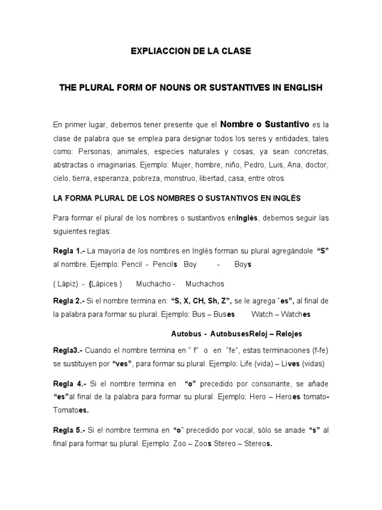 The Plural Form of Nouns or Sustantives in English | PDF | Sustantivo ...