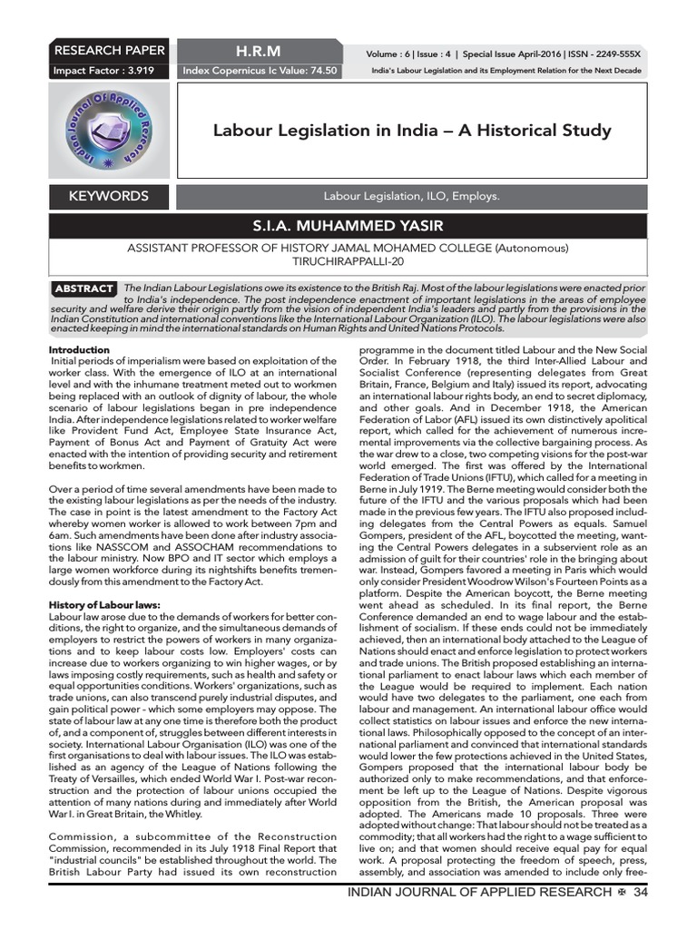 Labour Legislation in India | PDF | International Labour Organization ...