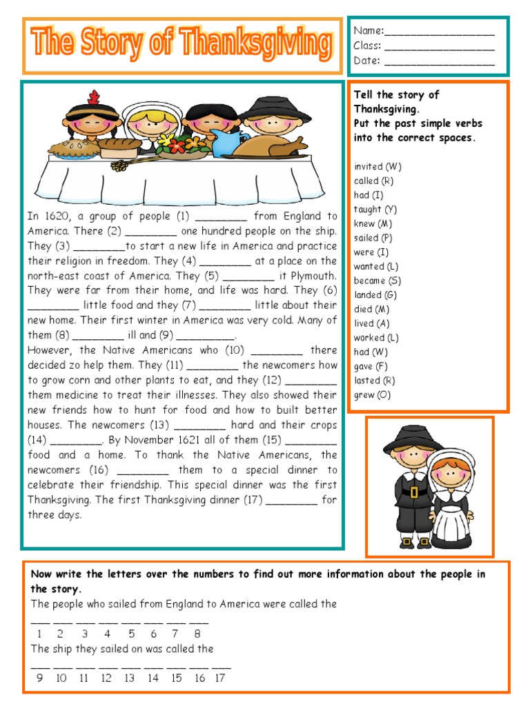 Tell The Story of Thanksgiving. Put The Past Simple Verbs Into The ...