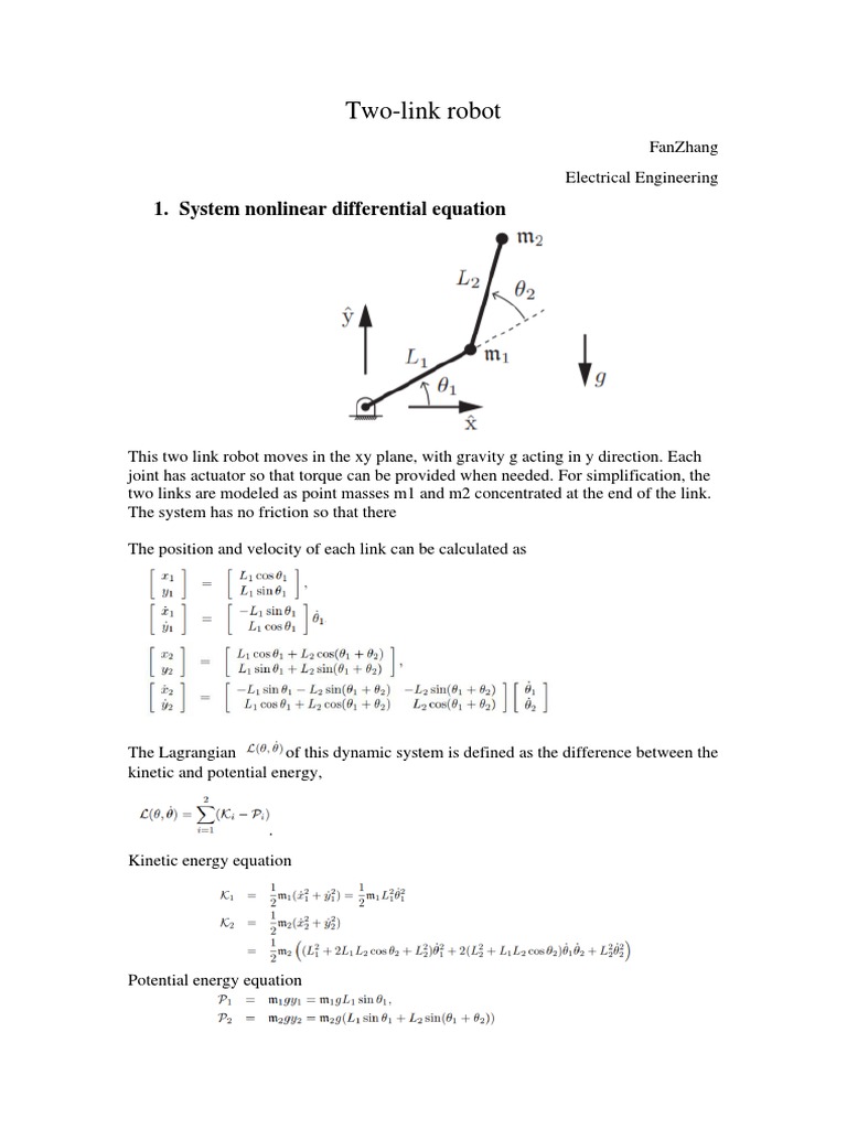 Two-Link Robot: 1. System Nonlinear Differential Equation | Download ...