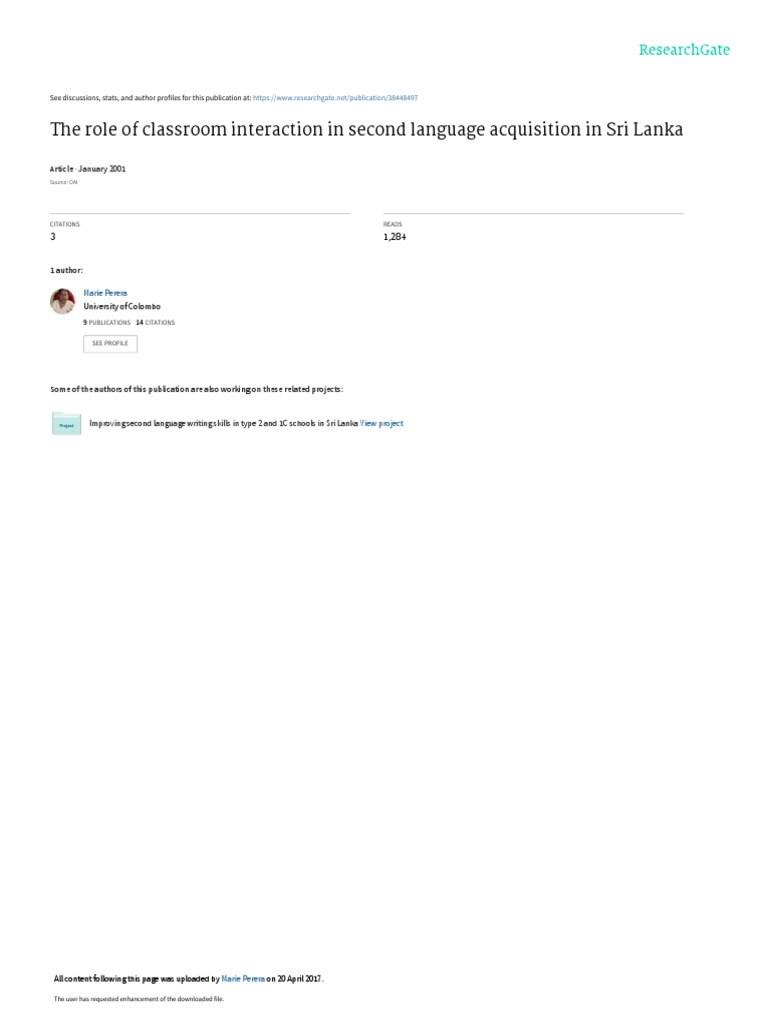 The Role of Classroom Interaction in Second Langua | PDF | Second ...