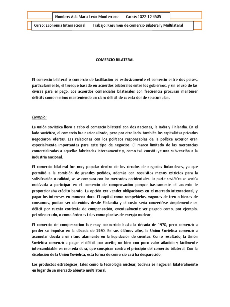 Comercio Bilateral: Definición y Ejemplos | PDF | Política | El ...