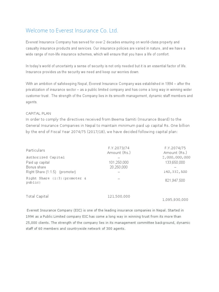 Welcome To Everest Insurance Co | PDF | Reinsurance | Insurance